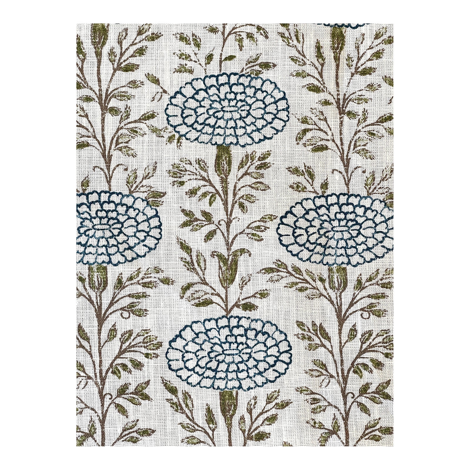 Lisa Fine "Samode" Fabric - Blue on Oyster | Chairish