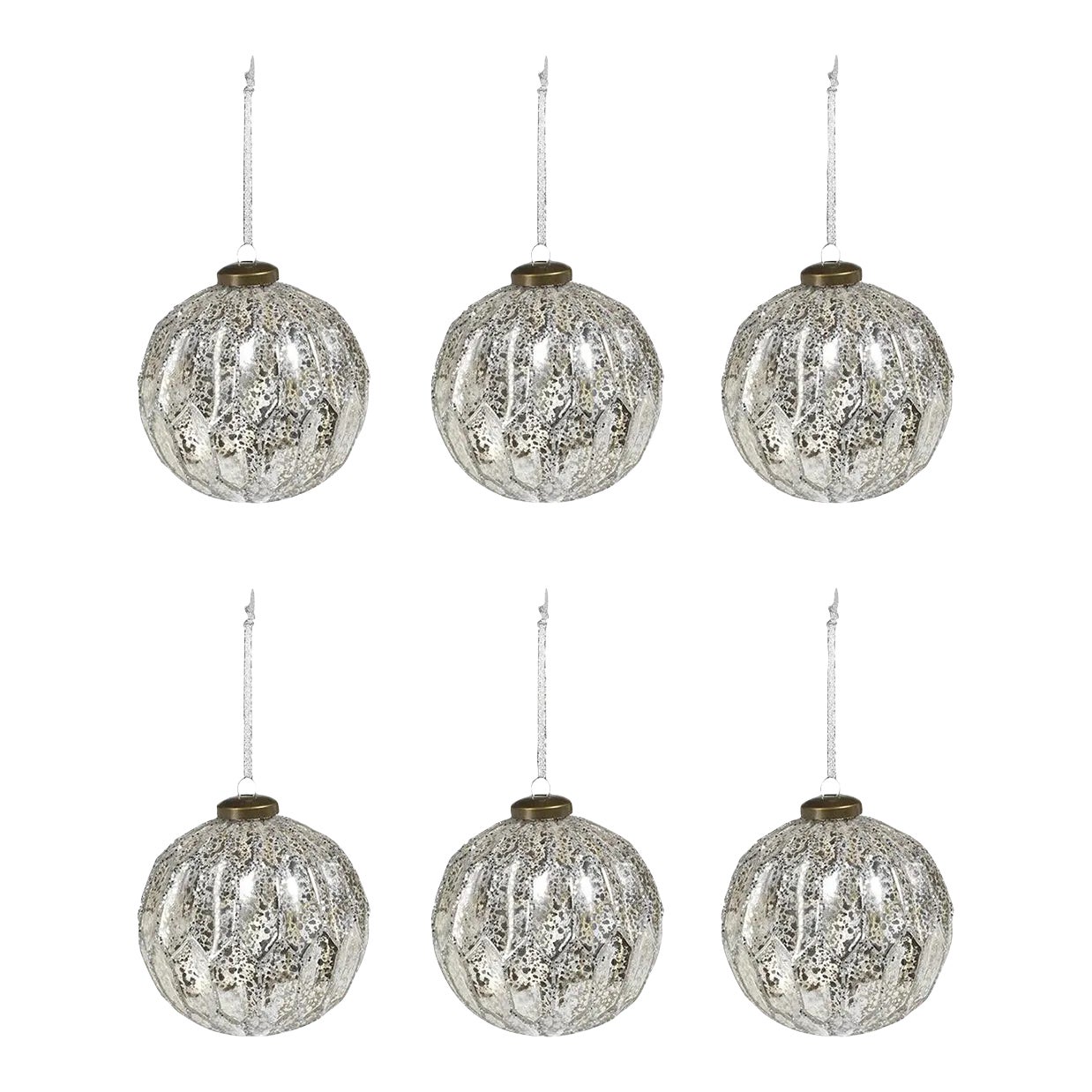 Antique Silver Glass Ball Ornaments, Set of 6, 4" | Chairish
