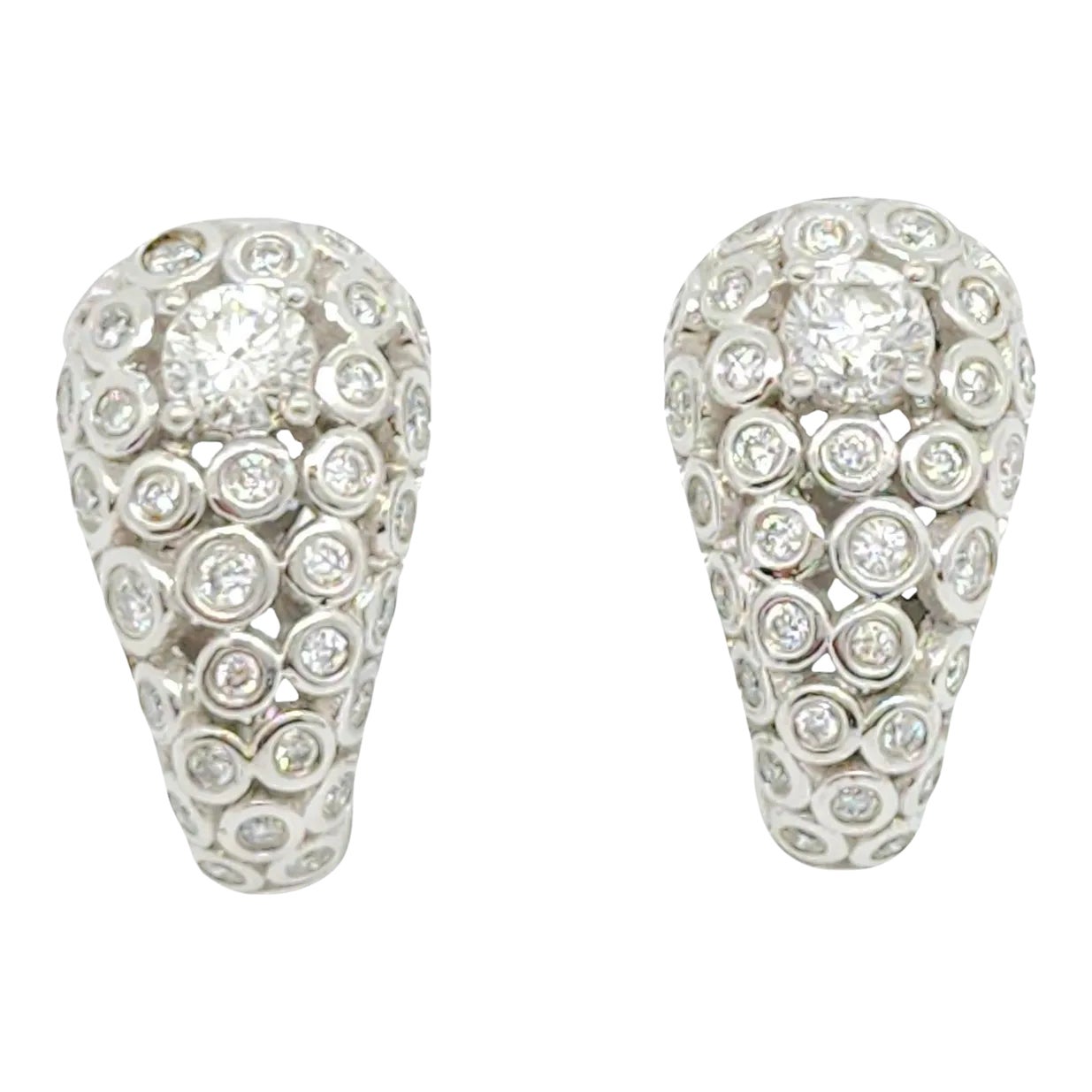 White Diamond Hook Shape Earrings in 14k White Gold - A Pair | Chairish