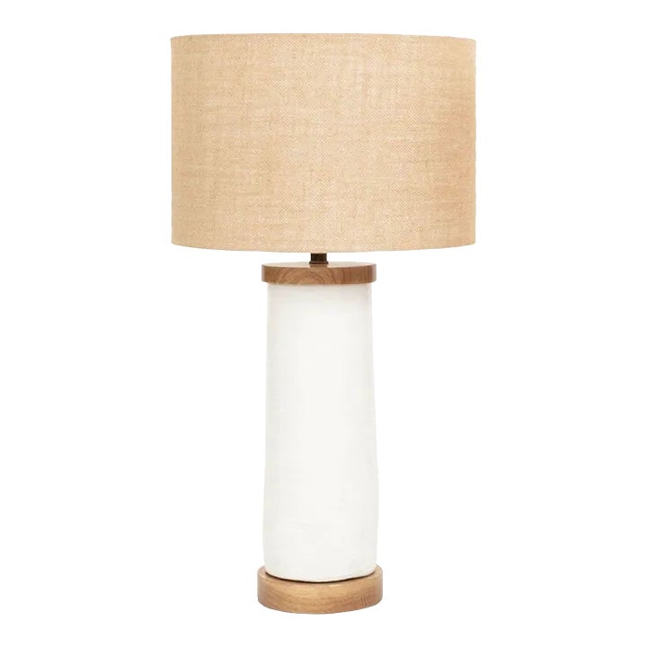 White Glazed Ceramic Cylinder Shape Lamp | Chairish