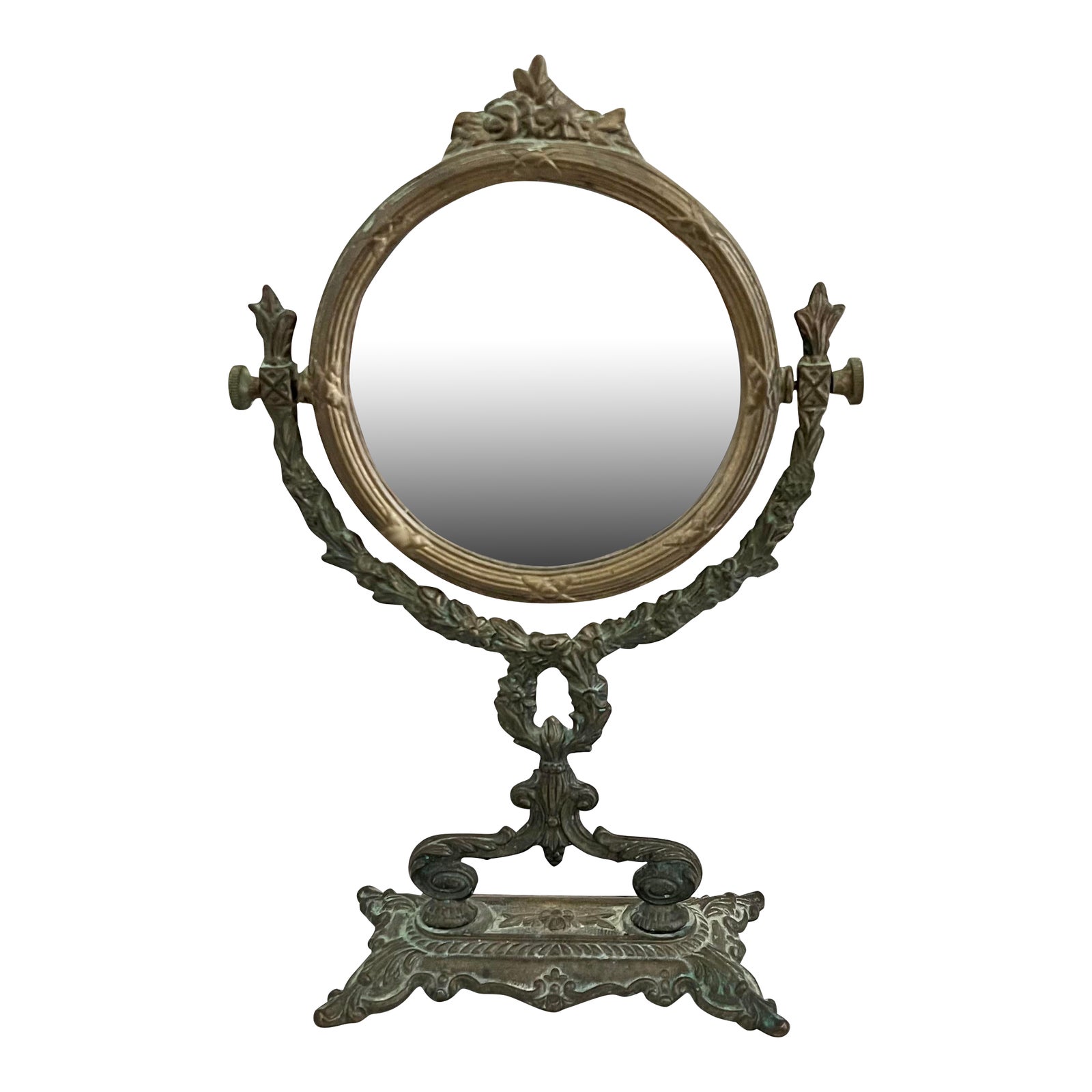 Vintage Brass Standing Tabletop Mirror | Chairish