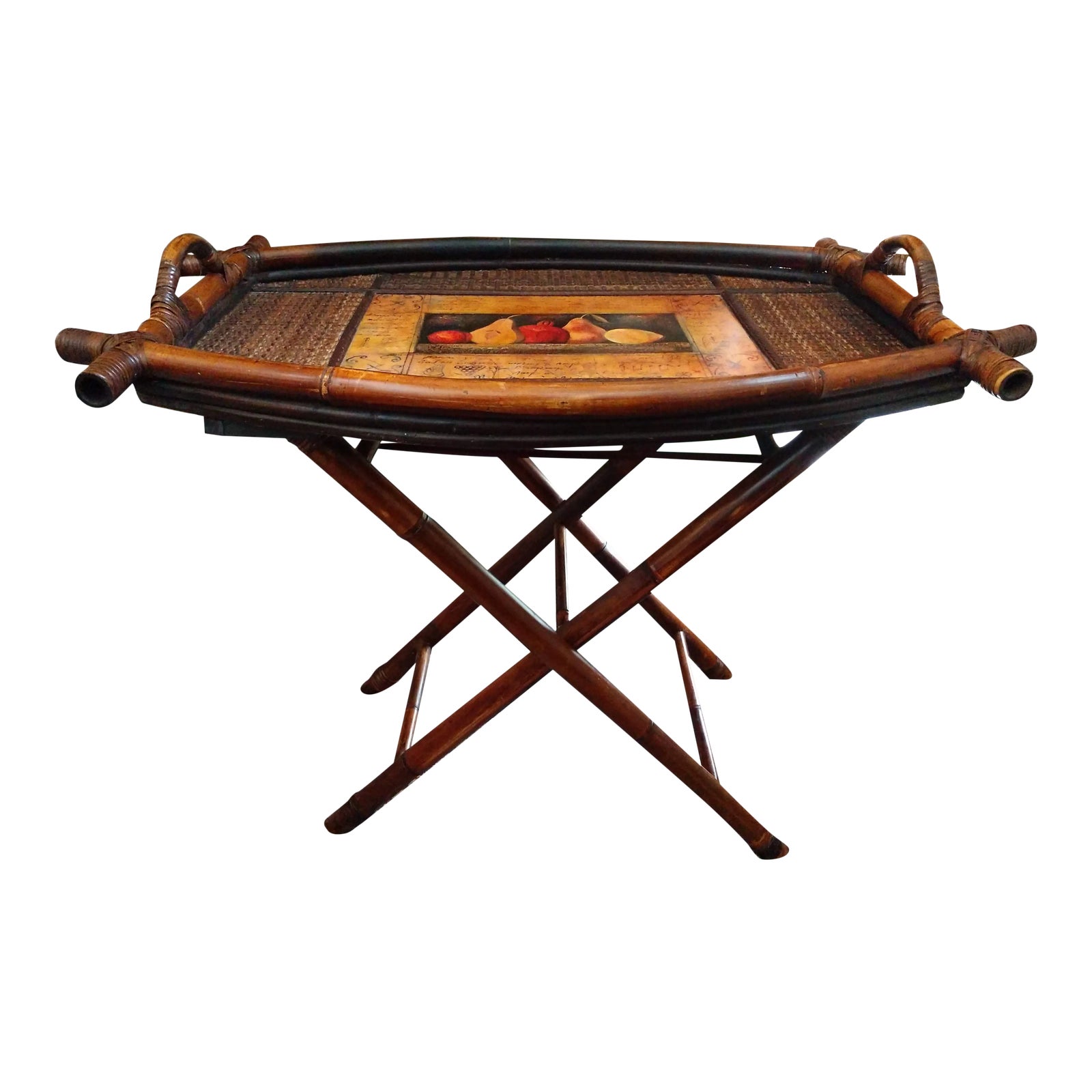 Florentine Style Bamboo Tray Table | Chairish