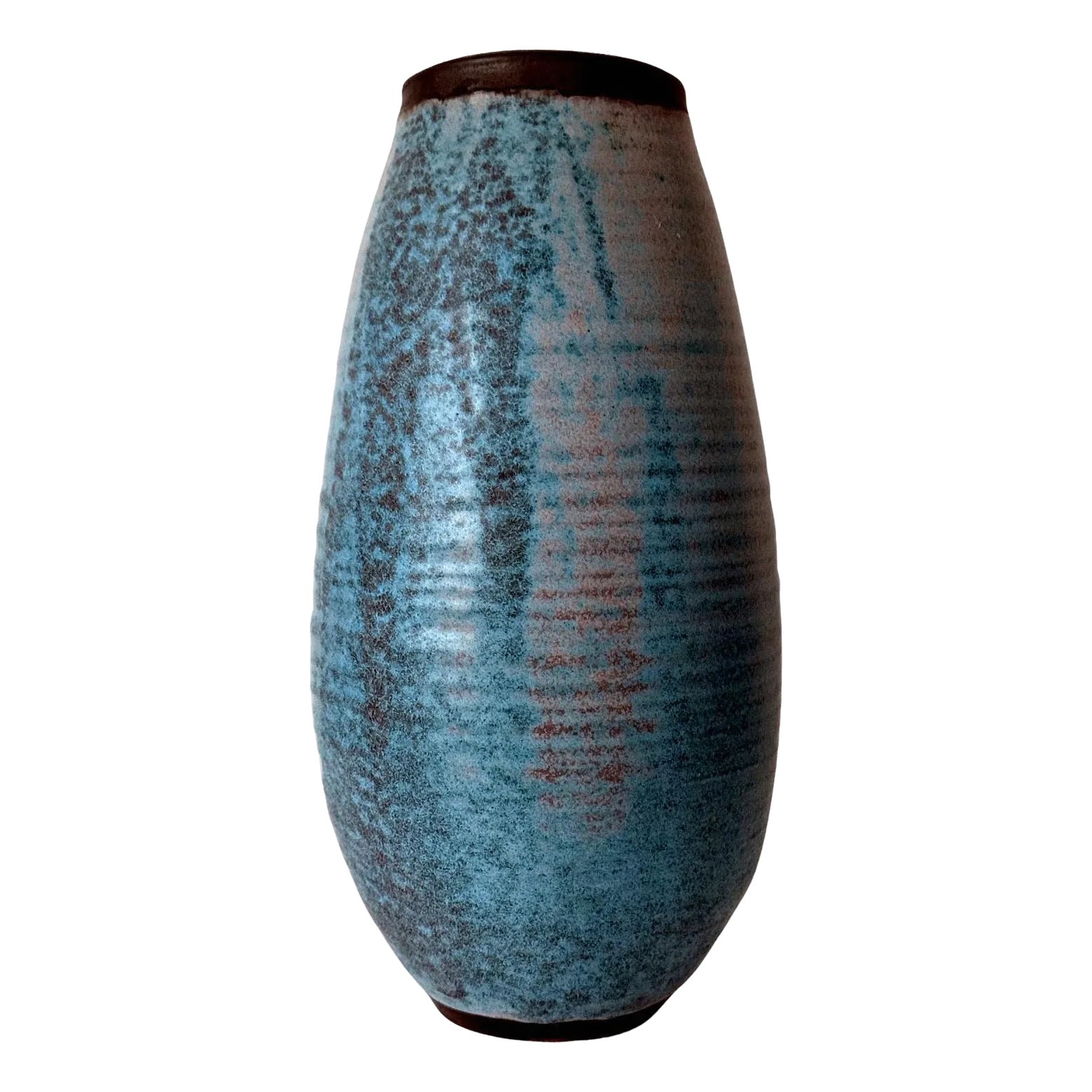 Tall Ceramic Vase with Robin Egg Blue Glaze by Otto Heino | Chairish