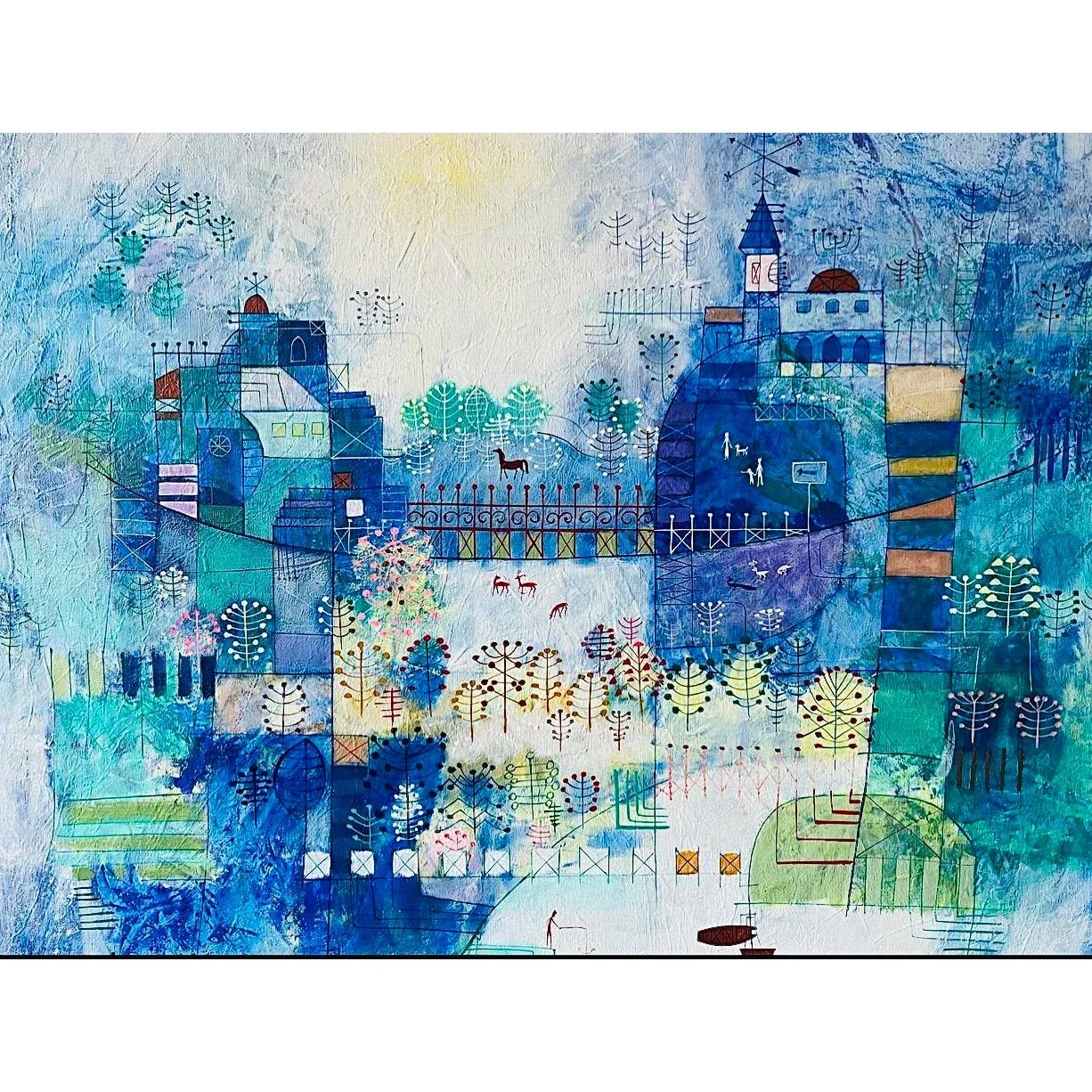 Vintage Mid Century Large Chinese Modernist Artist Heshi Yu Intricate ...
