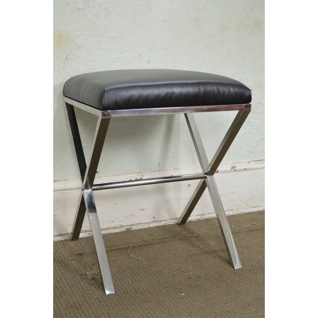 X Base Pair of Chrome & Leather Stools | Chairish