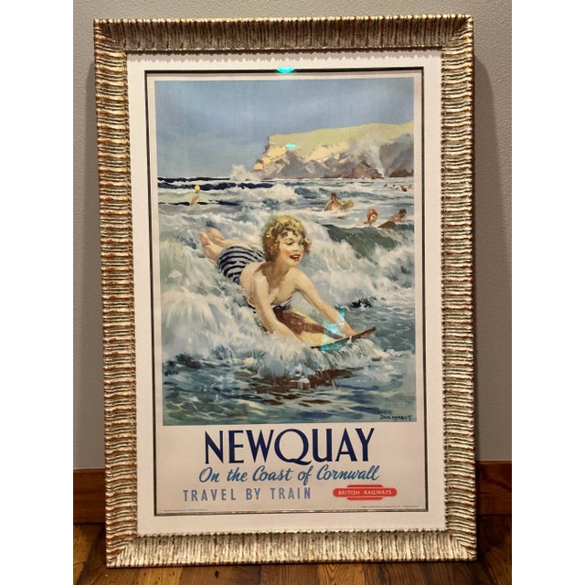 Surf NewQuay Cornwall Authentic Poster by Jack Merriott 1954 | Chairish