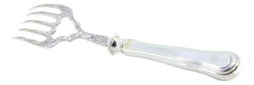 Silver Fish Serving Fork with Reliefs and Crown Serving Utensils