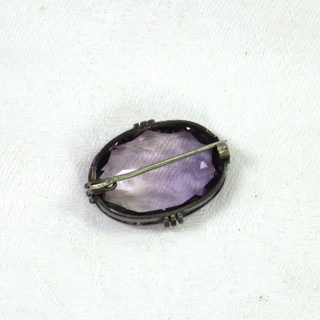 1880s Victorian Amethyst & Sterling Lace Pin | Chairish