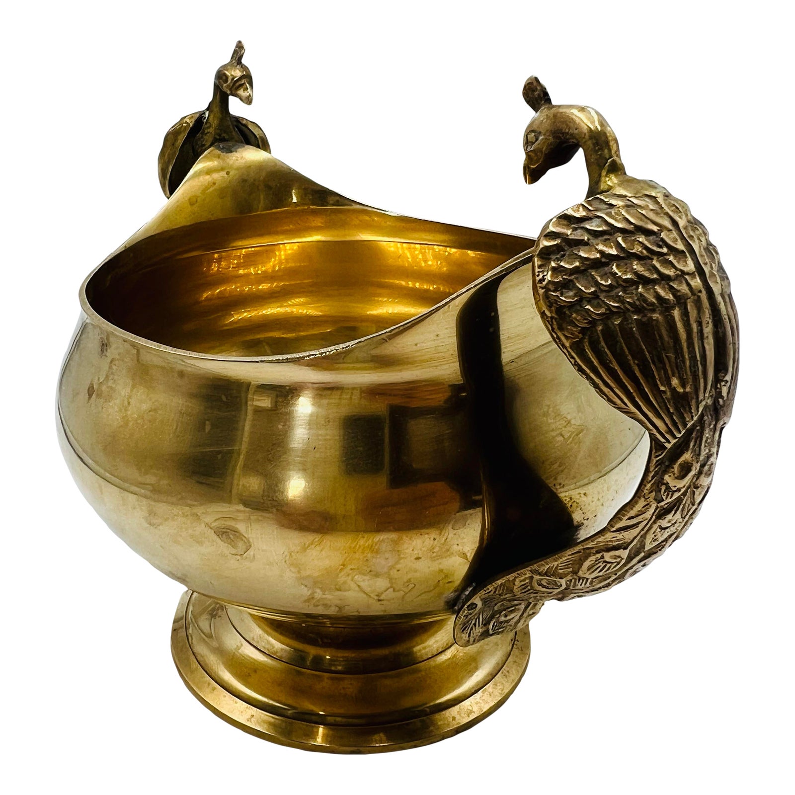 Brass Compote / Bowl With Peacock Handles | Chairish