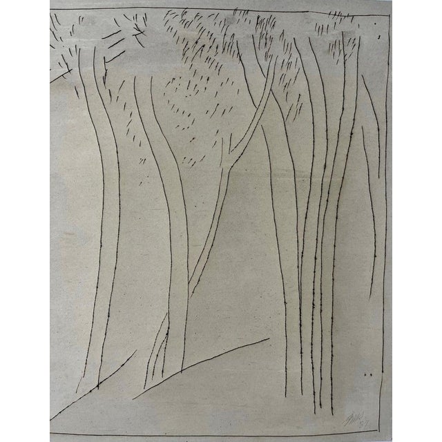 Abstract "Tree Landscape" Ink Line Drawing 1981 American Modernist Jack ...
