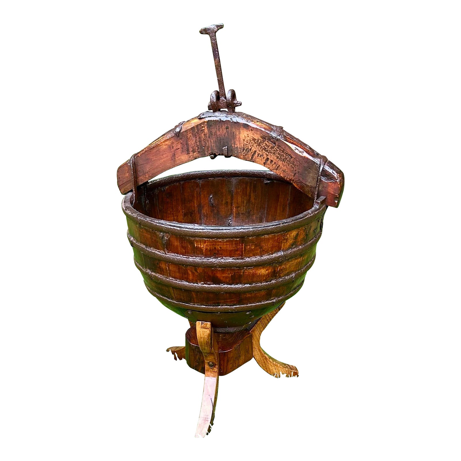 Circa 1800s Antique Chinese Water/Well Bucket With Stand, Hand-Hewn ...