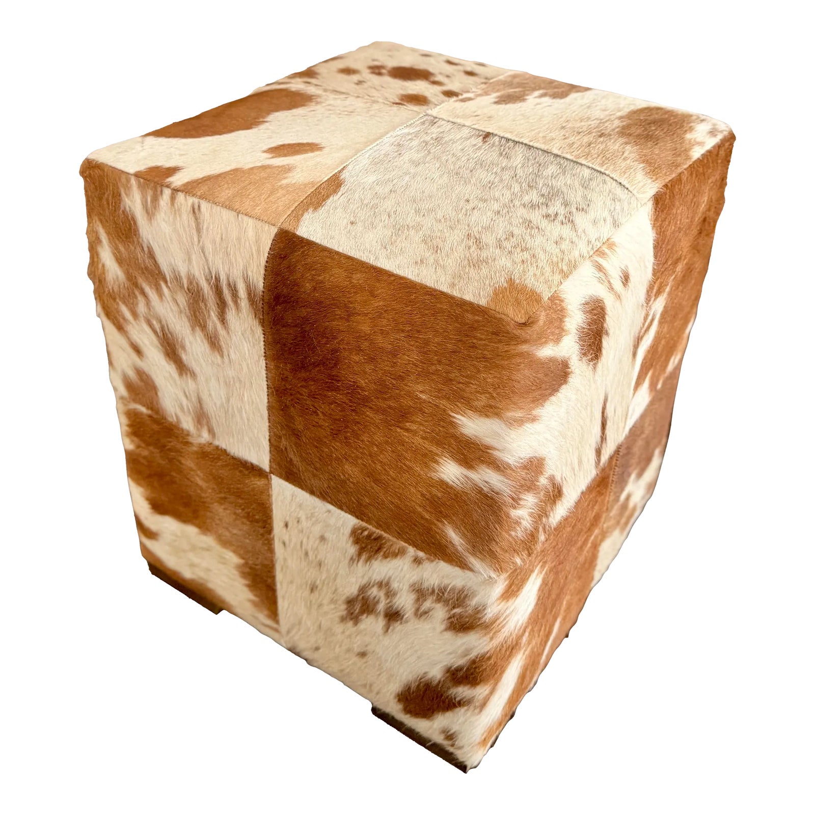 Brown and White Natural Cow Print Essex Stool Hair on Hide Leather by ...