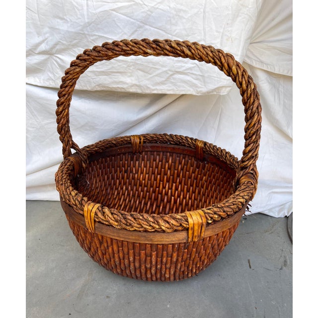 Vintage Asian Woven Willow Gathering Basket | Chairish