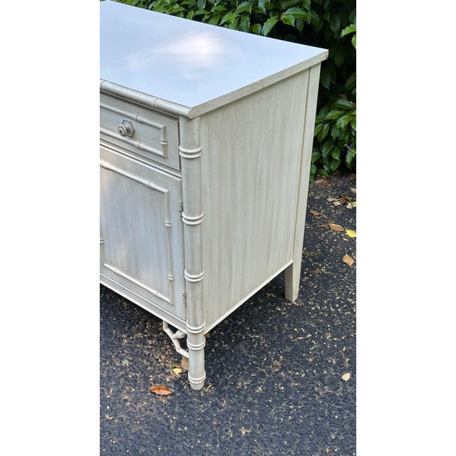 Palm Beach Style Chinoiserie Faux Bamboo Bar Cabinet/Server With Beige ...