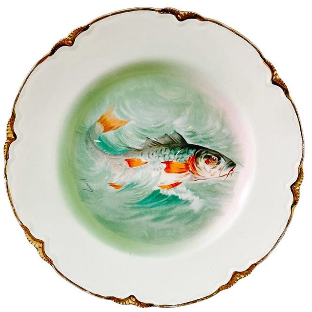 Antique American Sterling China Fish Plates - Set of 6 | Chairish