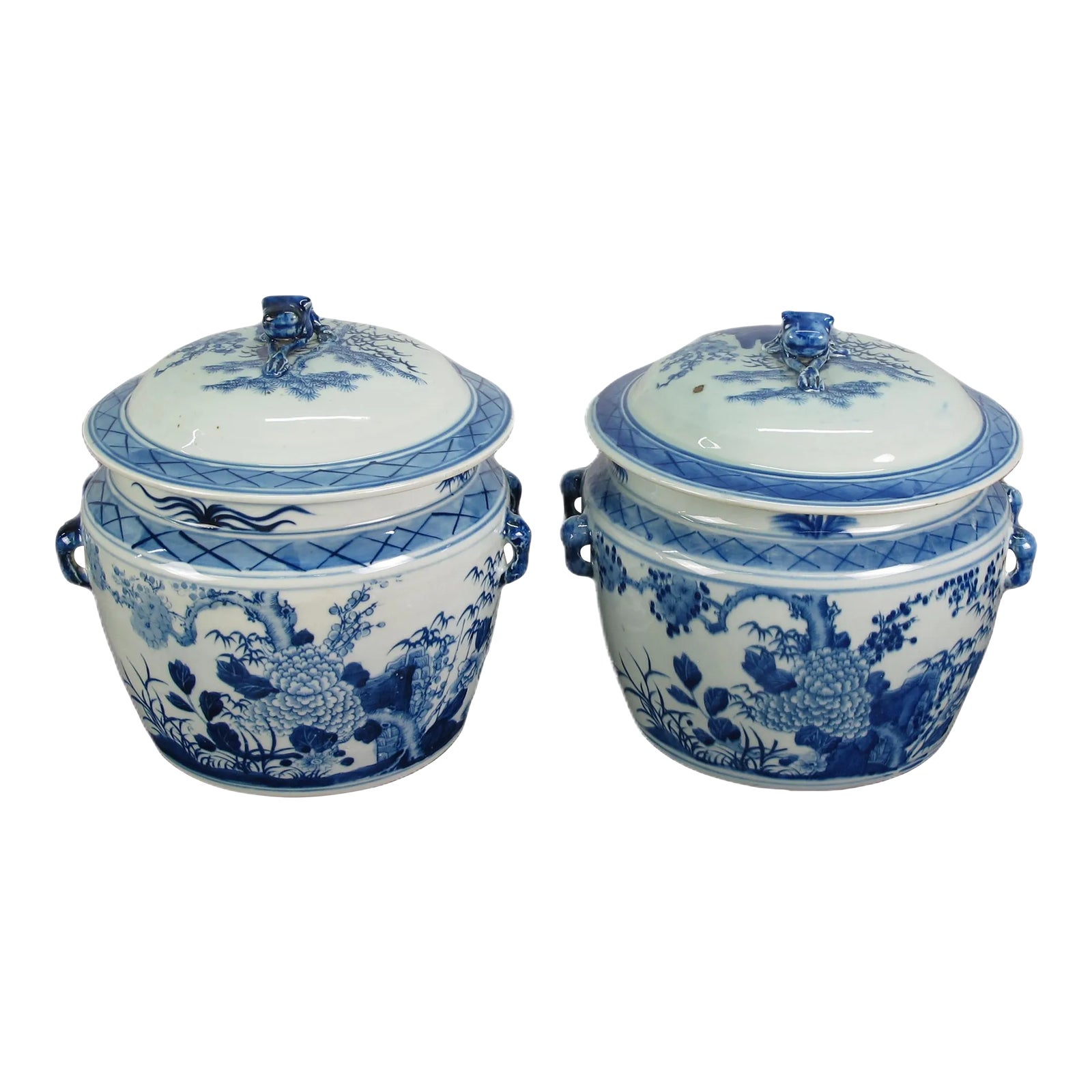 Pair Blue & White Jar With Lid | Chairish