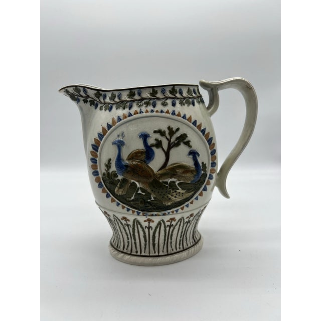 Antique Prattware Polychrome Decorated Pearlware Pitcher With Peafowl ...