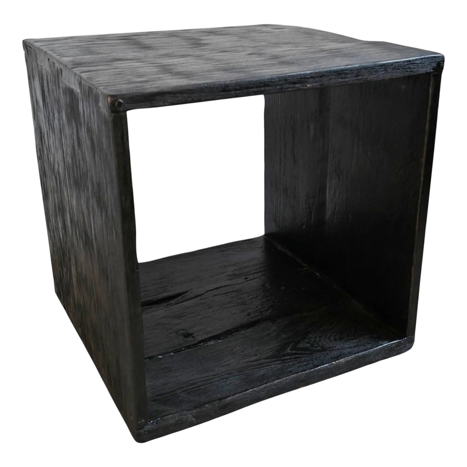 Modern Ebony Teak Wood Box Side Table | Chairish