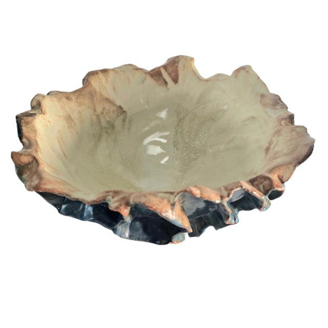 Large Studio Art Pottery Ruffled Sculptural Bowl | Chairish