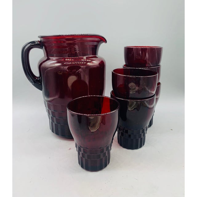 1940s Anchor Hocking Royal Windsor Ruby Pitcher - 7 Piece Set | Chairish