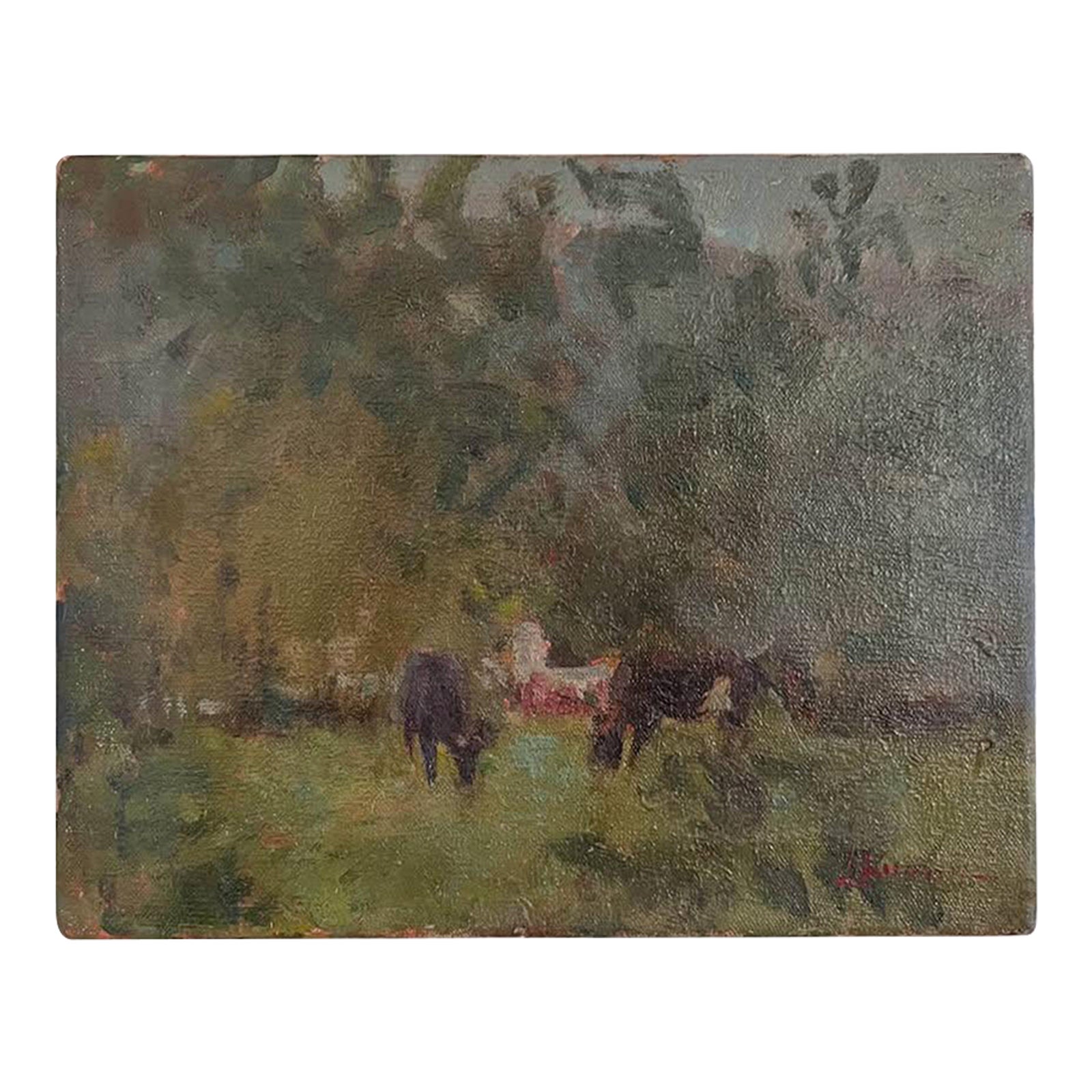 Mid 20th Century Bernard Lennon Cow Painting | Chairish