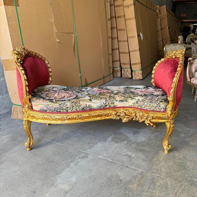 Marquis French Style Tufted Bench Red Velvet | Chairish