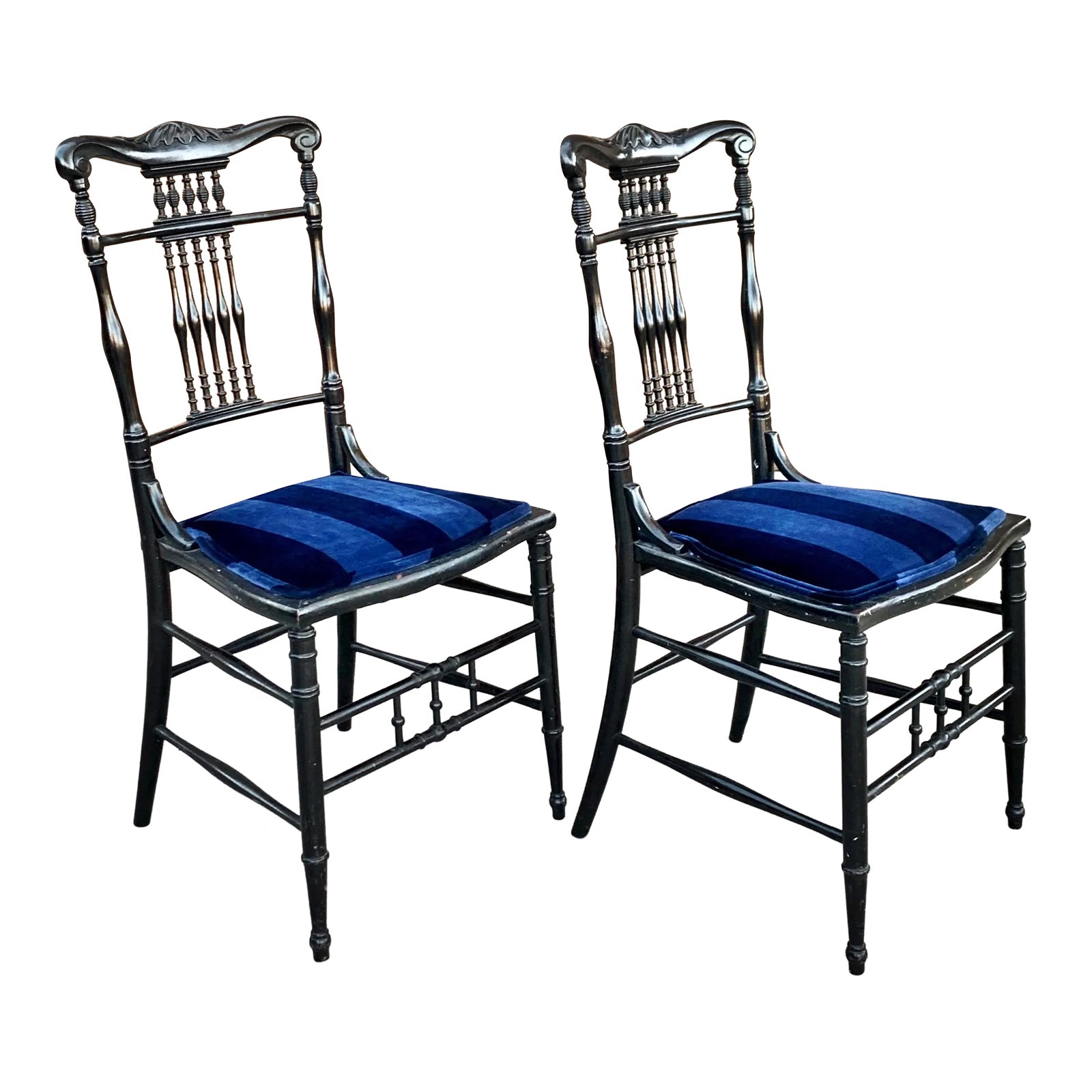 Antique French Country Side Chairs With Velvet Seats - a Pair | Chairish