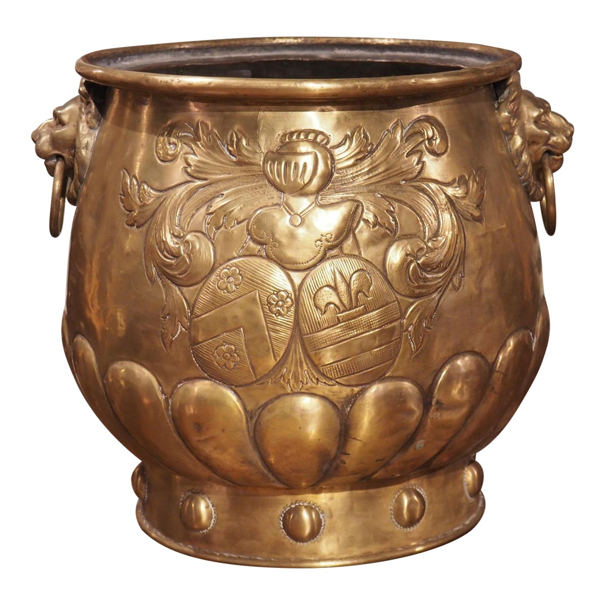 19th Century French Brass Repousse Cachepot With Coats of Arms and ...