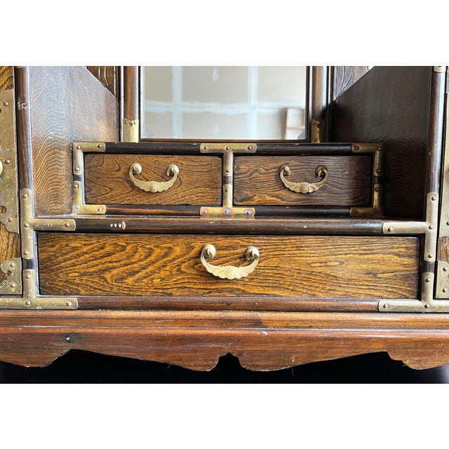 Vintage Japanese Showa Era Elm Wood Kyodai Vanity / Dressing Mirror ...
