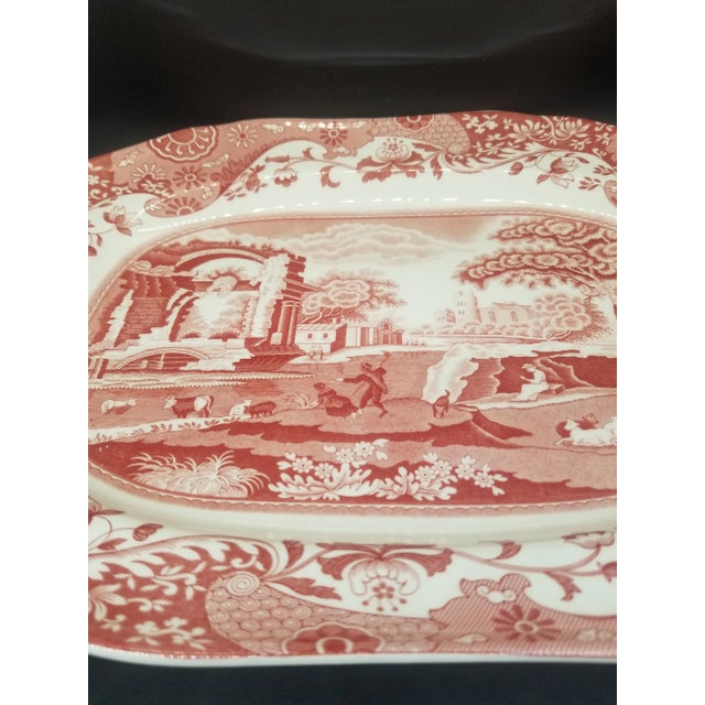 Vintage Spode Italian, Cranberry / Red Scene Oval Platter | Chairish