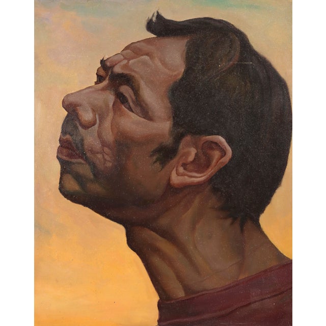 Vintage Oil Painting Portrait of Man in Profile Looking Up | Chairish