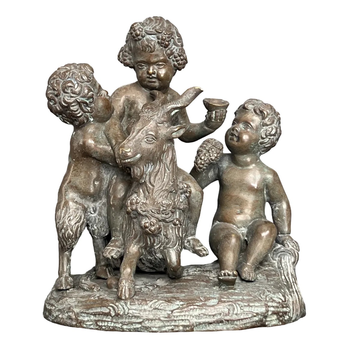 Bacchus and Children Playing with Goat, 19th Century, Bronze | Chairish