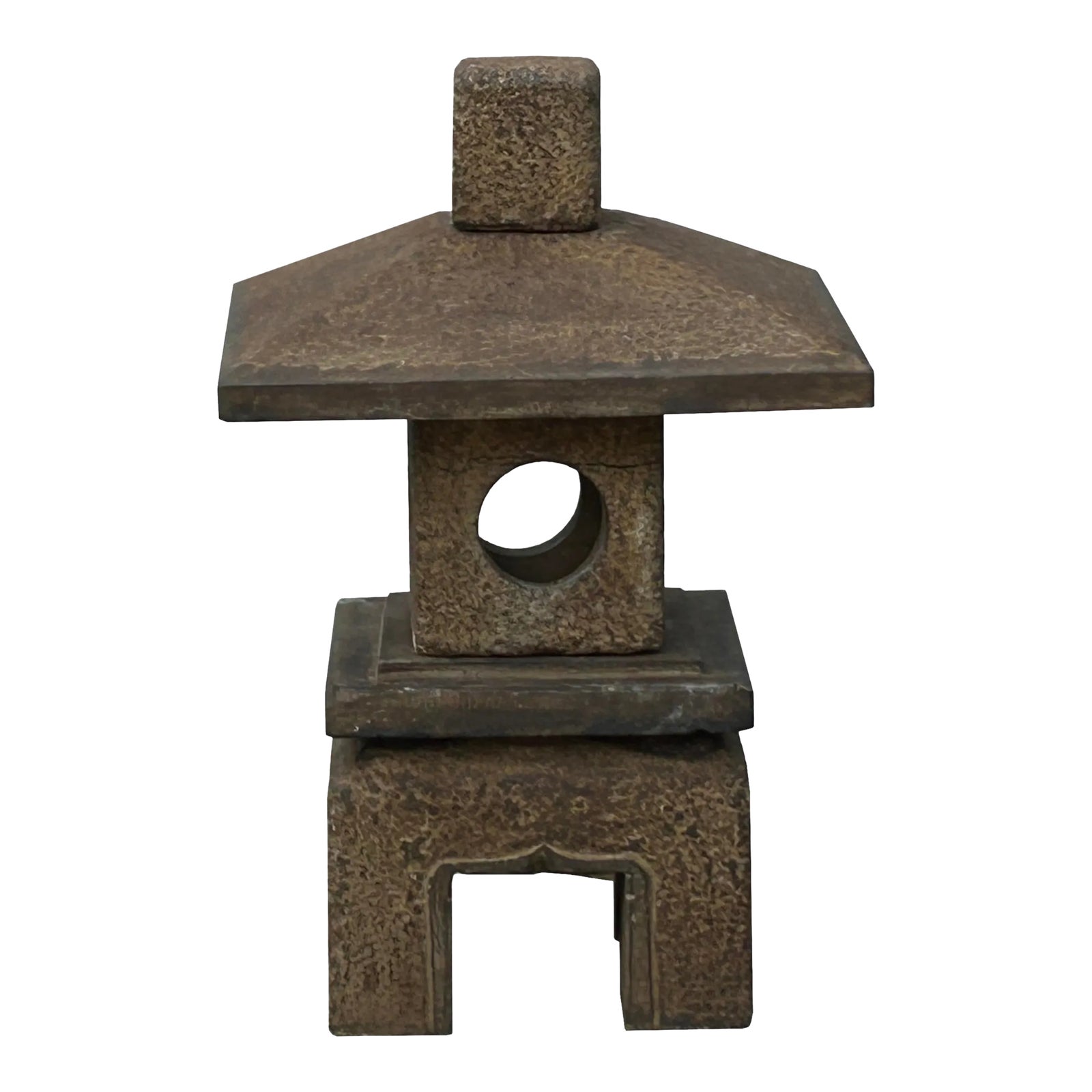 15.5" Chinese Gray Brown Square Top Pagoda Shape Garden Stone Lantern ...