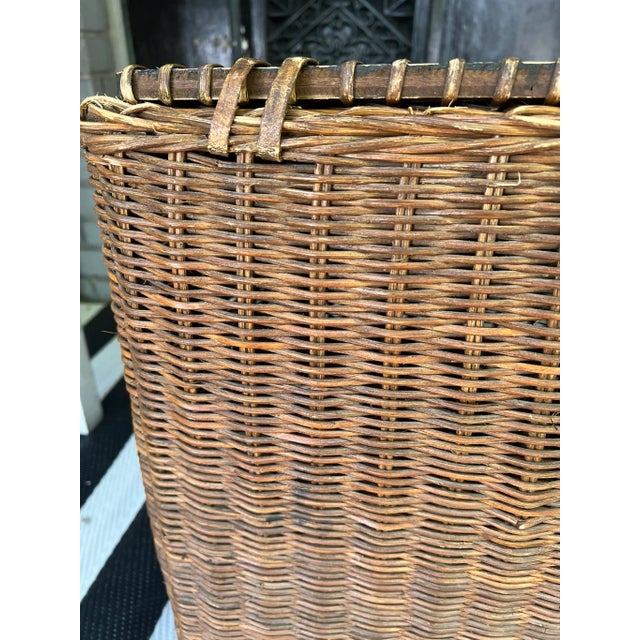 Vintage Rustic Wicker Hamper Basket With Hand Painted Forest Theme Lid ...