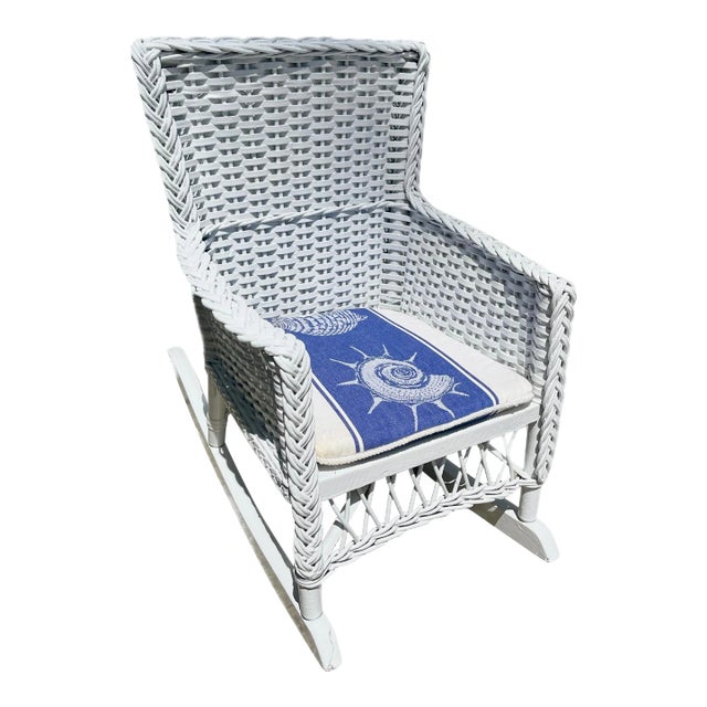Traditional Children's White Wicker Rocking Chair | Chairish