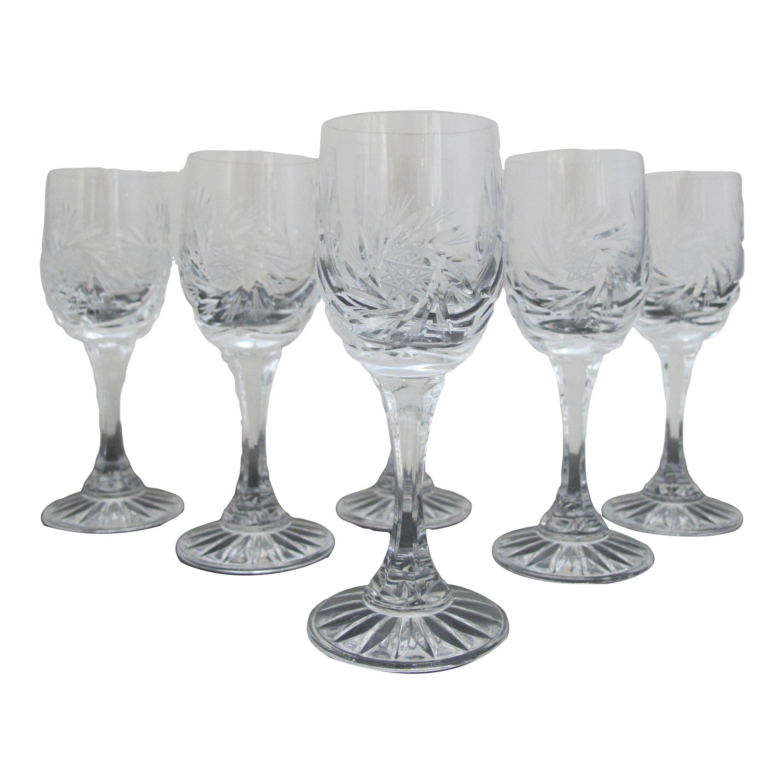 Vintage Octagram Hex Cut Crystal 4 3/4" Aperitif Cordial Glass Stemware ...
