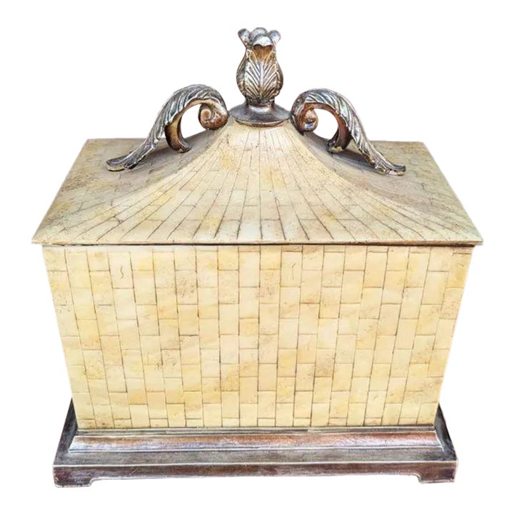 Mid Century Modern Large Heavy Tesselated Bone Decorative Storage Box ...