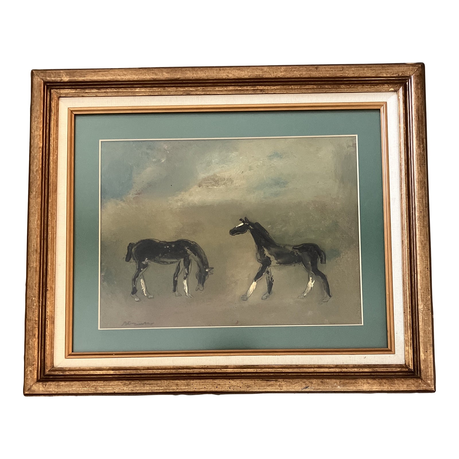 1970’s Original Sterling Strauser Abstract Expressionist Double Horse ...