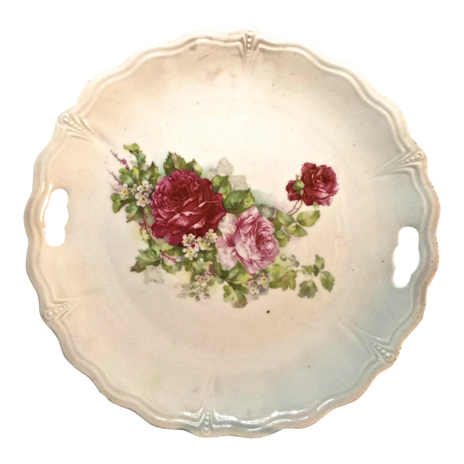 Vintage Shabby Chic Hand Painted Rose Handled Plate | Chairish