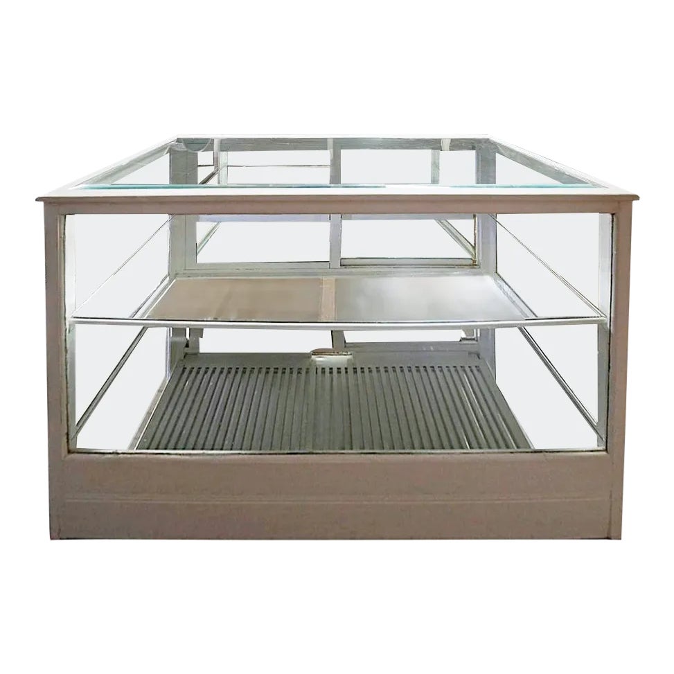 Mid 20th Century White Showcase With Beveled Glass | Chairish