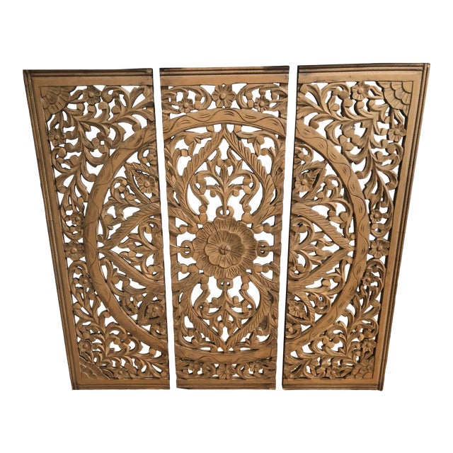 1960s Triptych Carved Wood Mirrored Wall Panels- Set of 3 | Chairish