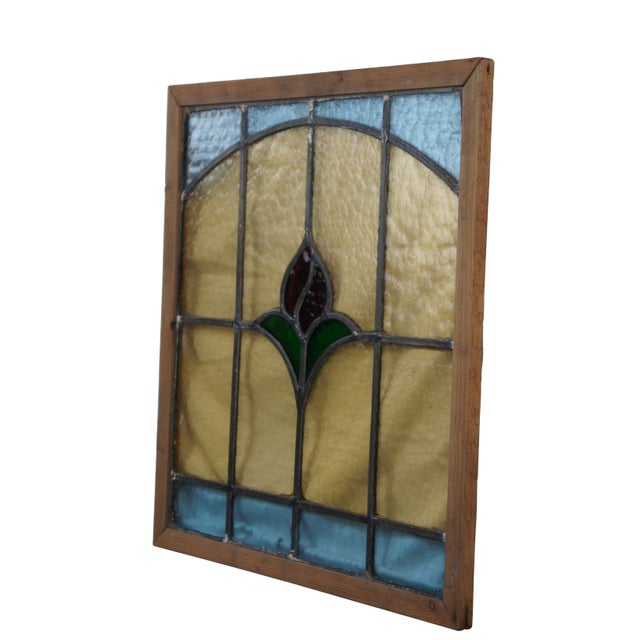 Antique English Victorian Leaded Stained Glass Window Floral Rose Pine ...