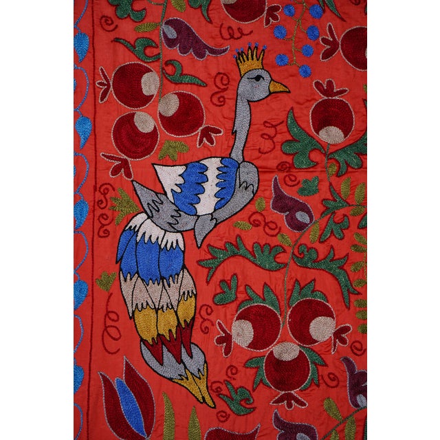 Red & Blue Uzbek Suzani Wall Hanging – Pomegranate Tree and Bird ...