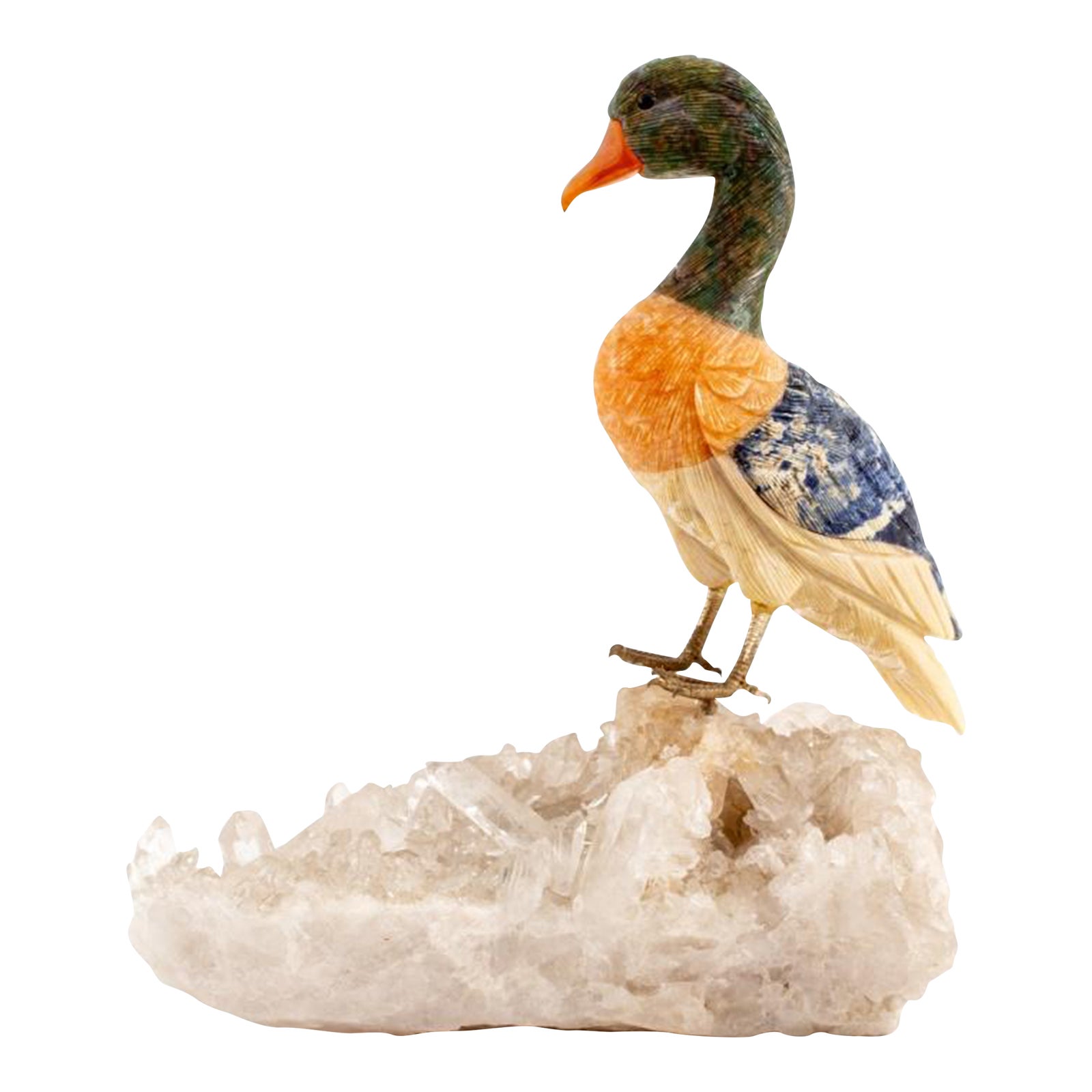 Carved Stone Bird on Quartz Rock Crystal Matrix | Chairish