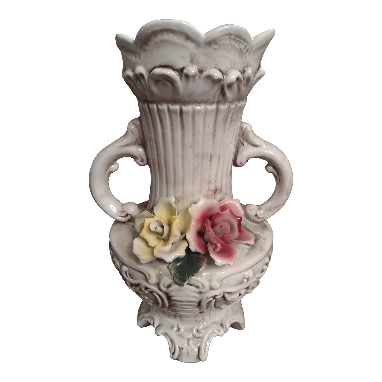 Vintage 1970s Capodimonte Urn Style Flower Vase With Handles | Chairish