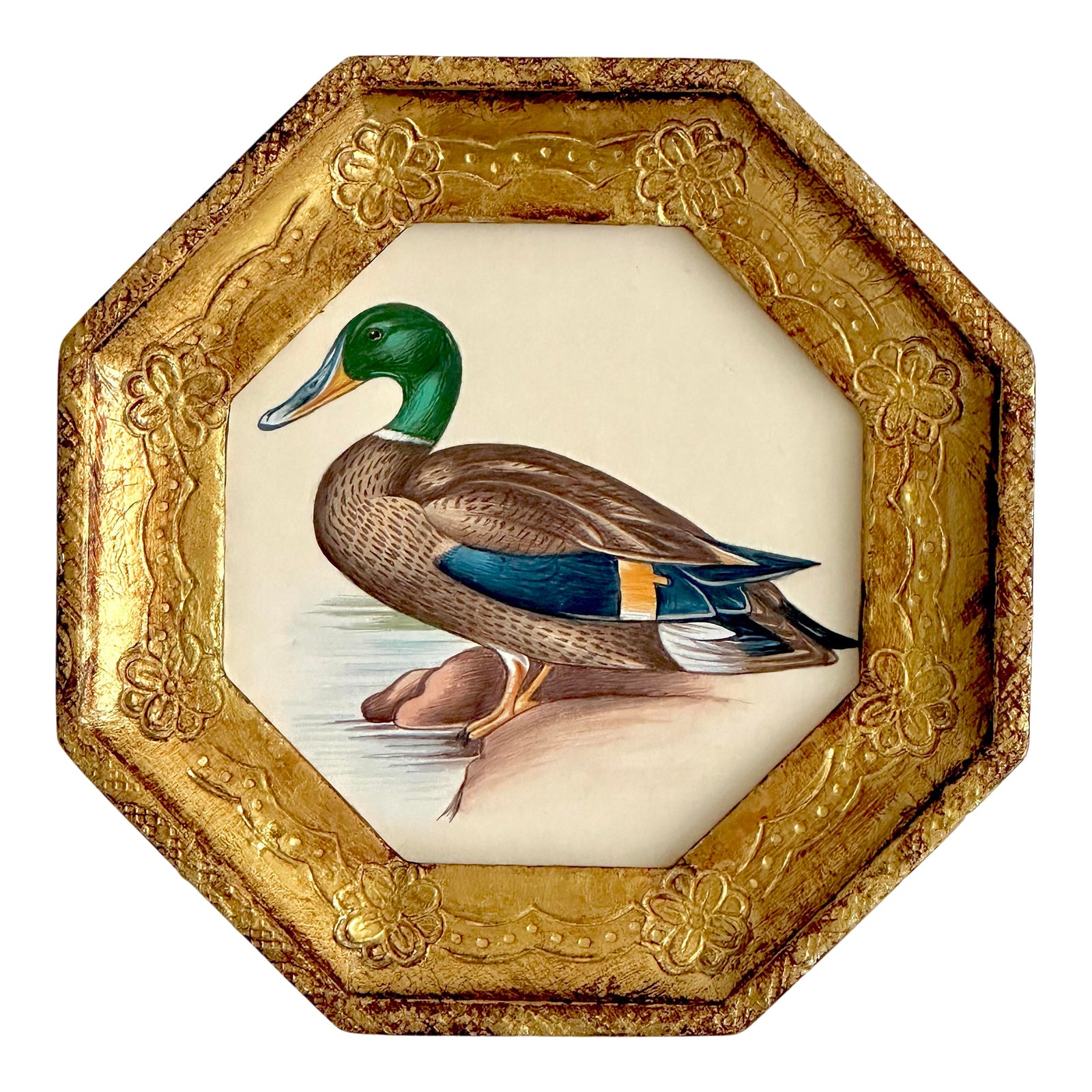 Original Hand-Painted Mallard Miniature Painting in an Italian Vintage ...