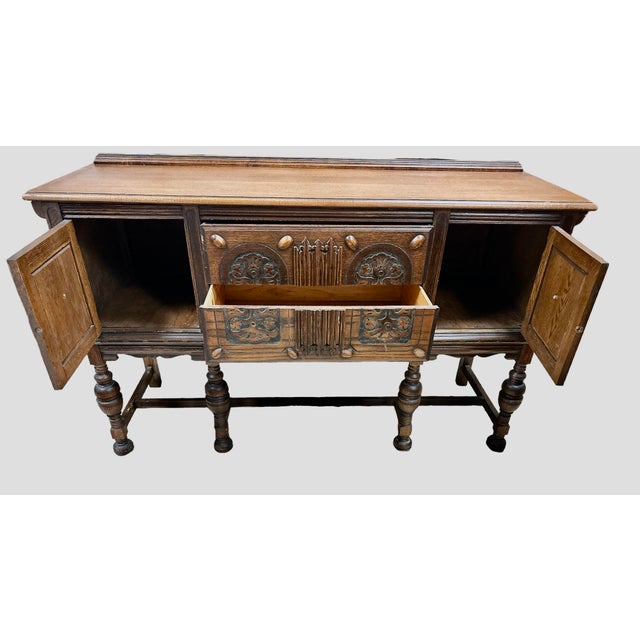 Antique Spanish Revival or Jacobean Oak Buffet - Circa 1915 | Chairish
