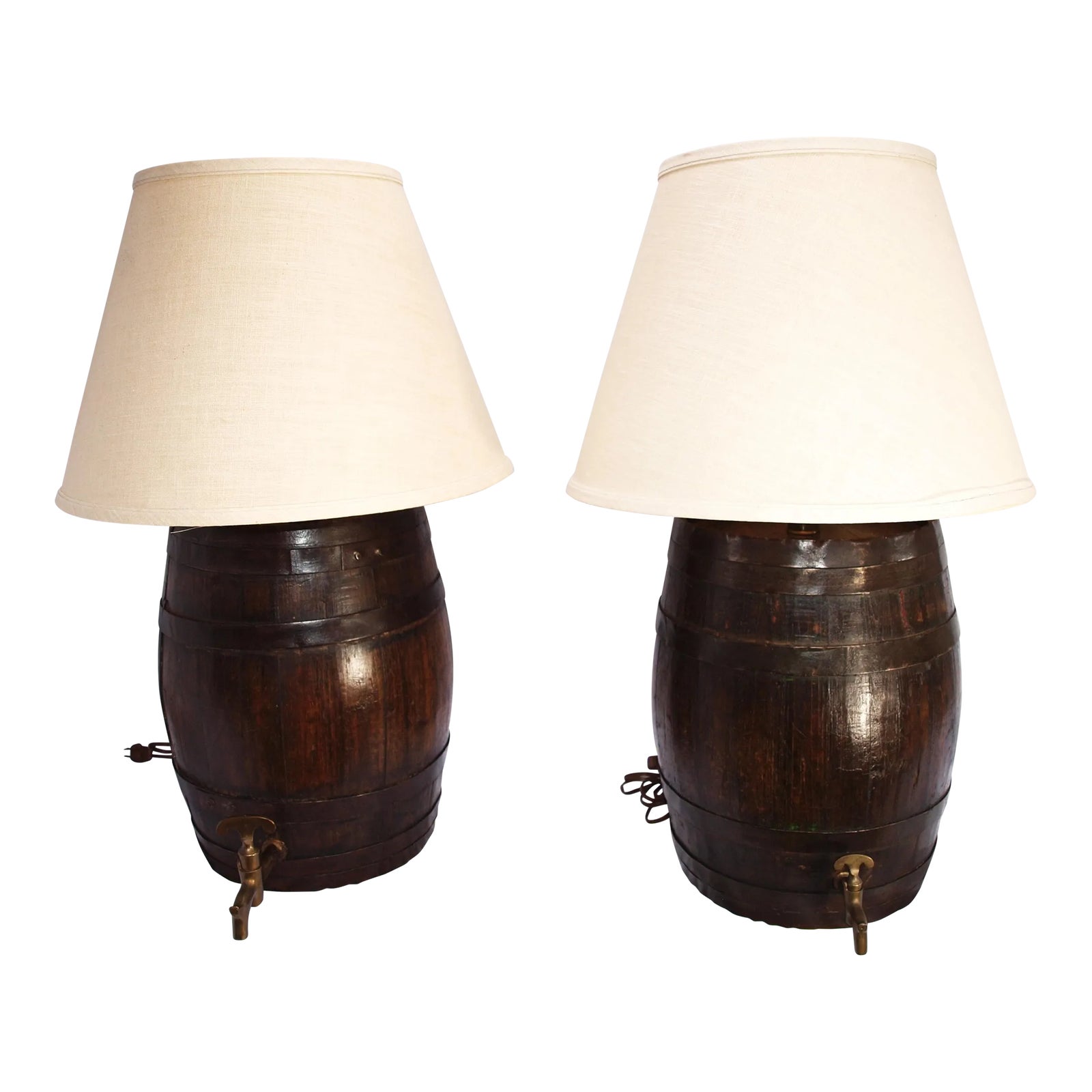 Pair of Vintage Authentic Scotch Liquor Barrel Lamps With Shades | Chairish