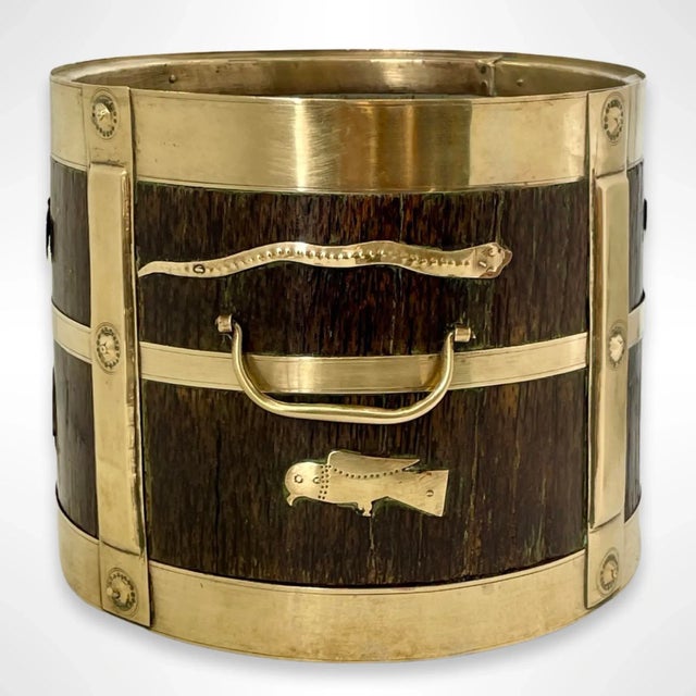 19th Century British Colonial Brass-Mounted Wood Bucket | Chairish