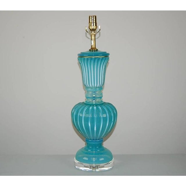 Marbro Murano Aqua Opaline Glass Lamp | Chairish